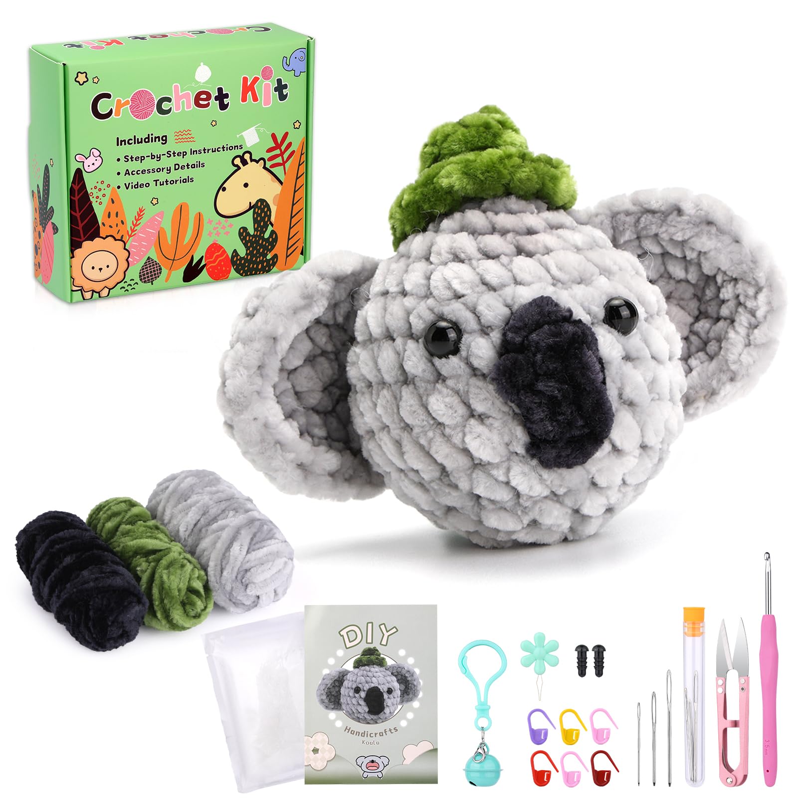 Koala Crochet Kit for Beginners, 3 Colors Chenille Yarn – Kdafio