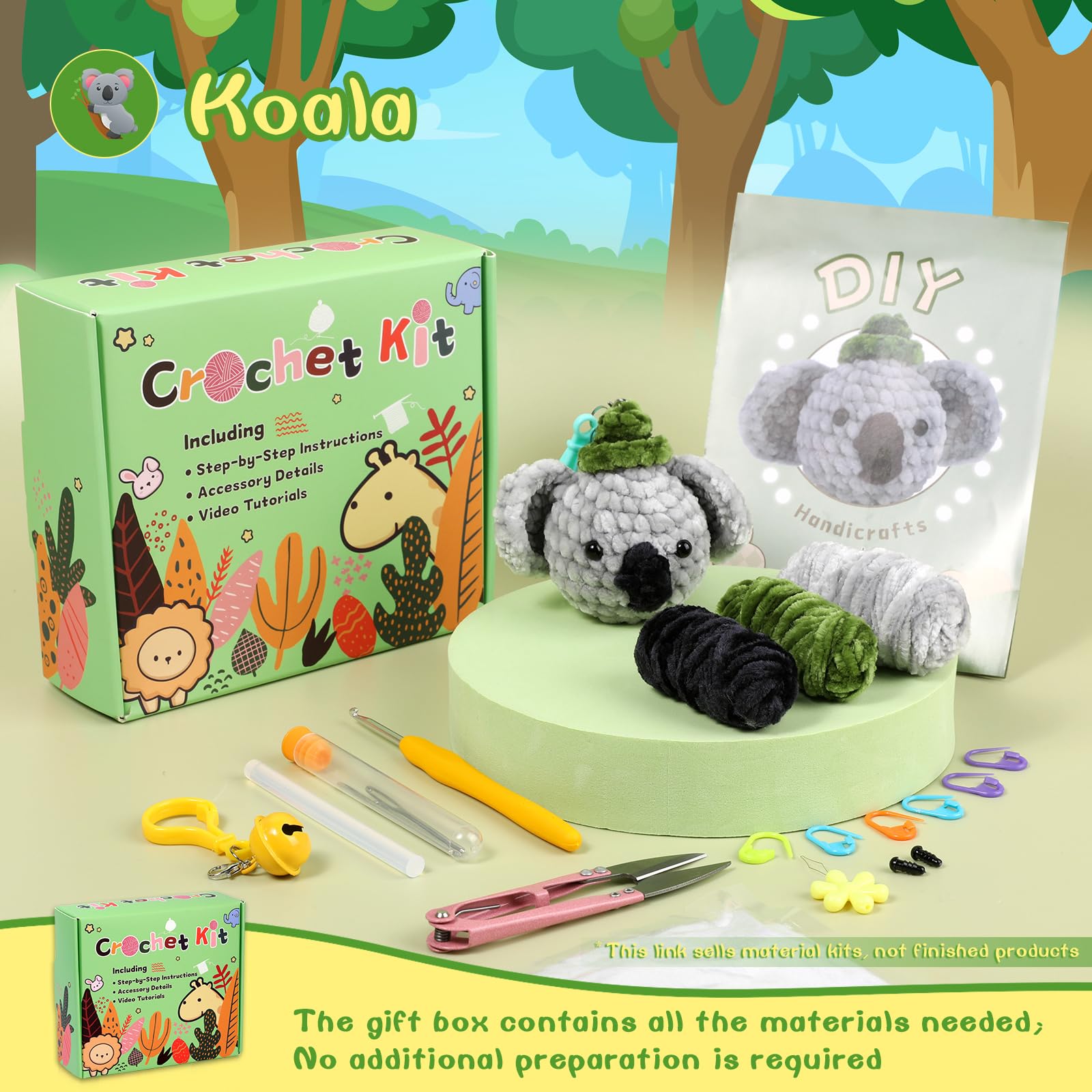 Koala Crochet Kit for Beginners, 3 Colors Chenille Yarn – Kdafio